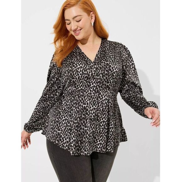 torrid | Tops | Torrid Animal Print Satin Button Peplum Blouse Top Plus ...